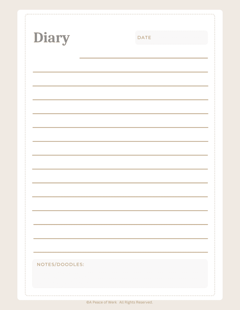 Free Printable Diary Page A Peace of Werk By Eliza Todd | Free Printables