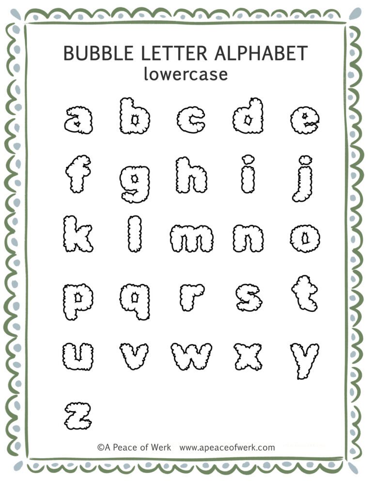 Free Printable Lowercase Bubble Letters a-z A Peace of Werk By Eliza ...