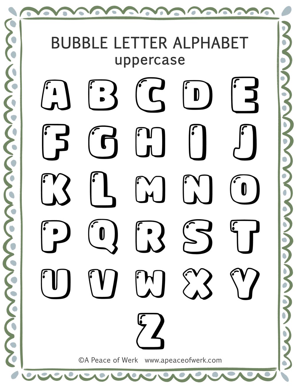 Free Printable Double Bubble Letters A-Z A Peace of Werk By Eliza Todd ...