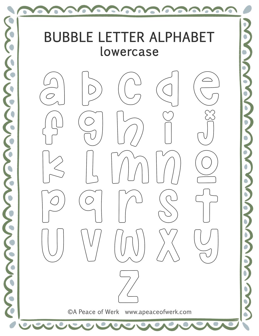 Free Printable Jungle Bubble Letters Lowercase a-z A Peace of Werk By ...